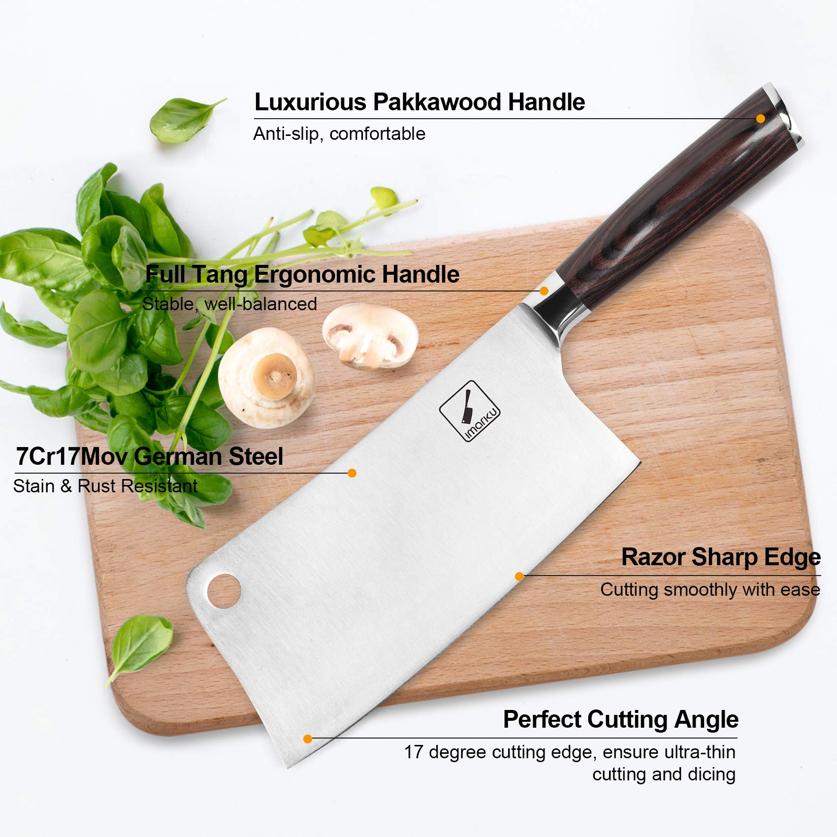imarku 8 inch Chef Knife and 7 inch Meat Cleaver, High Carbon Japanese Stainless Steel Sharp Kitchen Knife with Ergonomic Handle