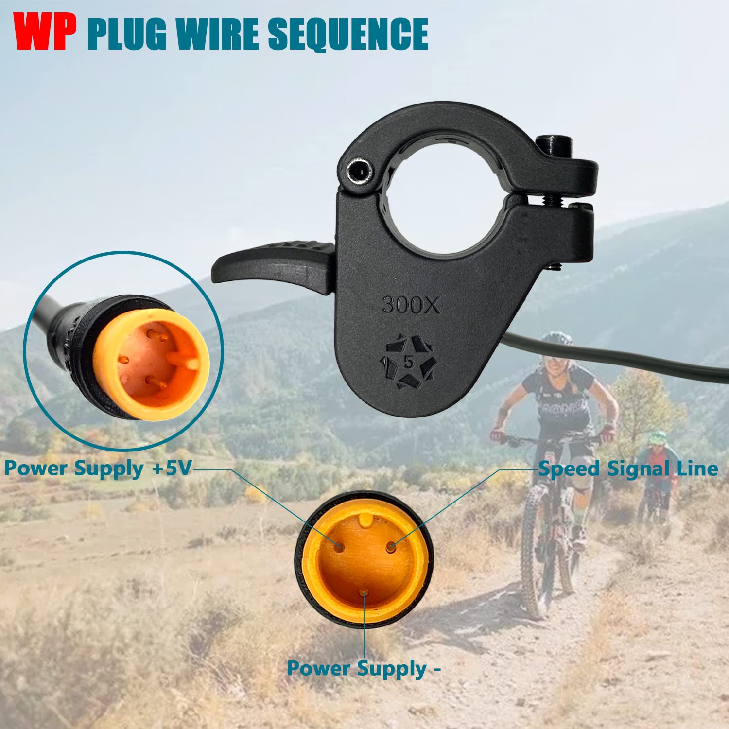 Ebike Thumb Throttle 300X,Compatible with Left and Right-Handed,Quick Install 12V-72V Universal Voltage Electric Bicycle Conversion Kit Accessories