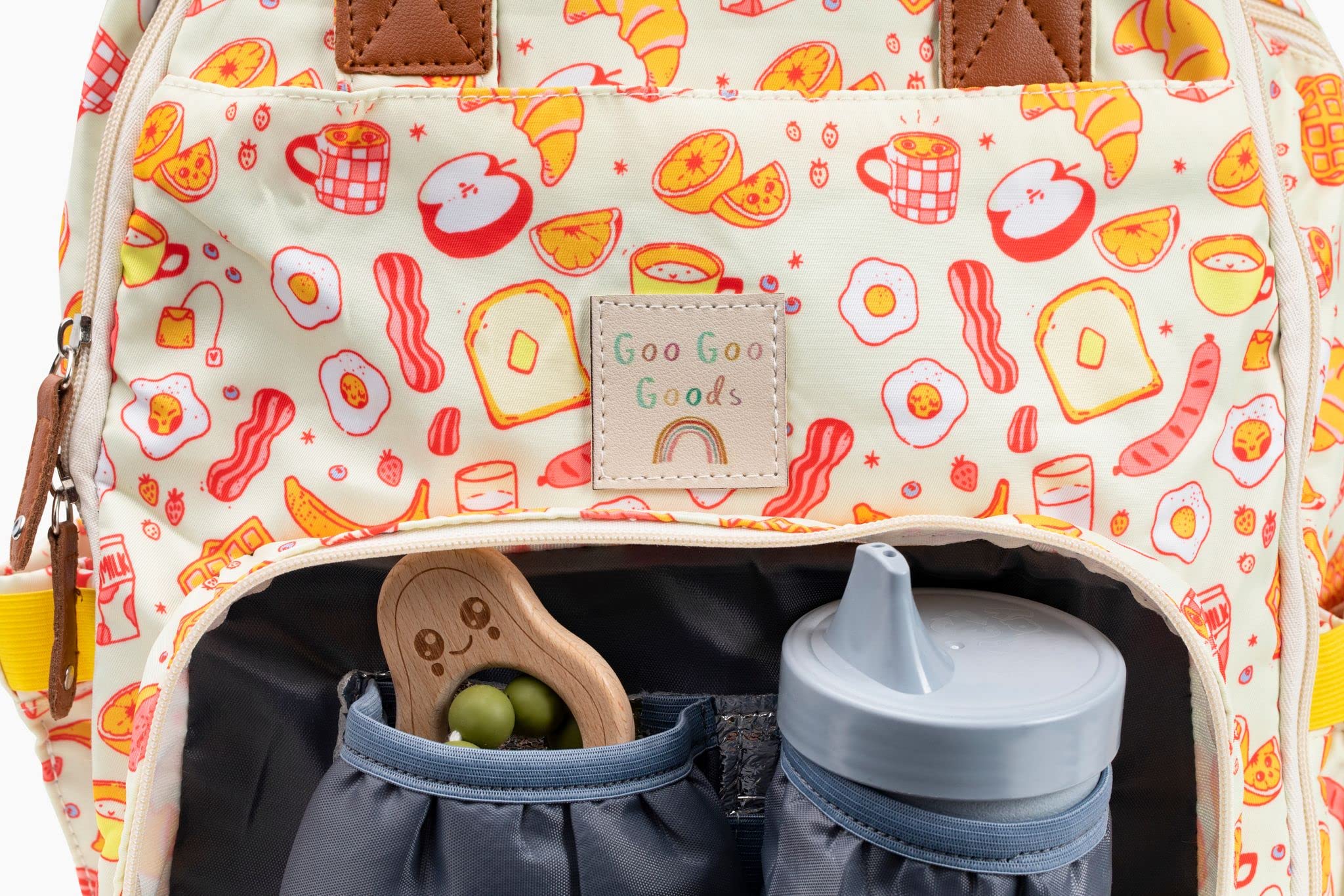 Goo Goo Goods Diaper Bag | Breakfast Design Diapering Bag | Travel Backpack for Parents | Multifunction Maternity Back Pack | Water Resistant | Large Capacity | Baby Changing Bag | Parent Helper Bag