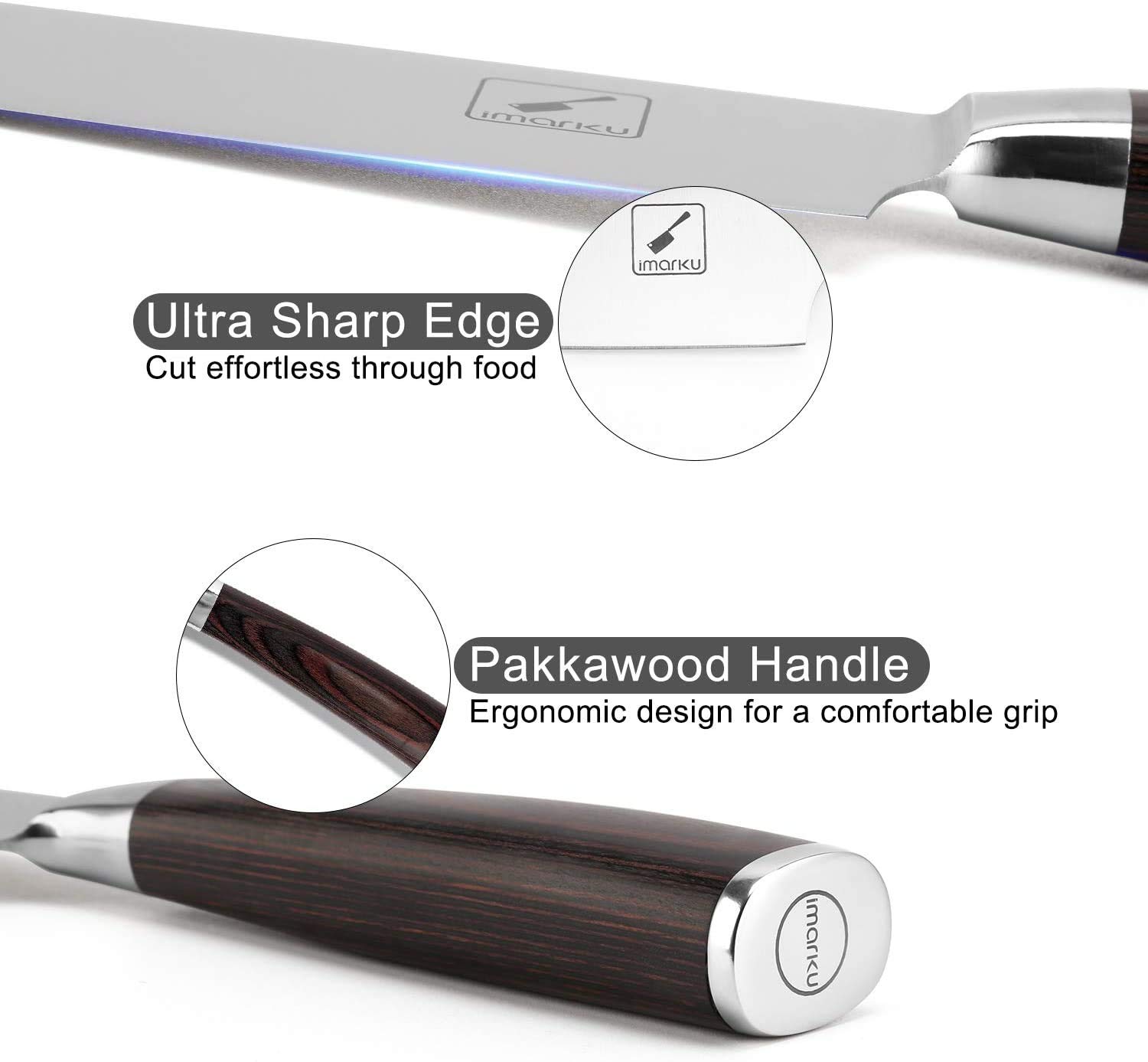 imarku Chef Knife - Pro Kitchen Knife 8 Inch Chef's Knives Japanese SUS440A Stainless Steel Sharp Paring Knife with Ergonomic Handle (Brown Handle)