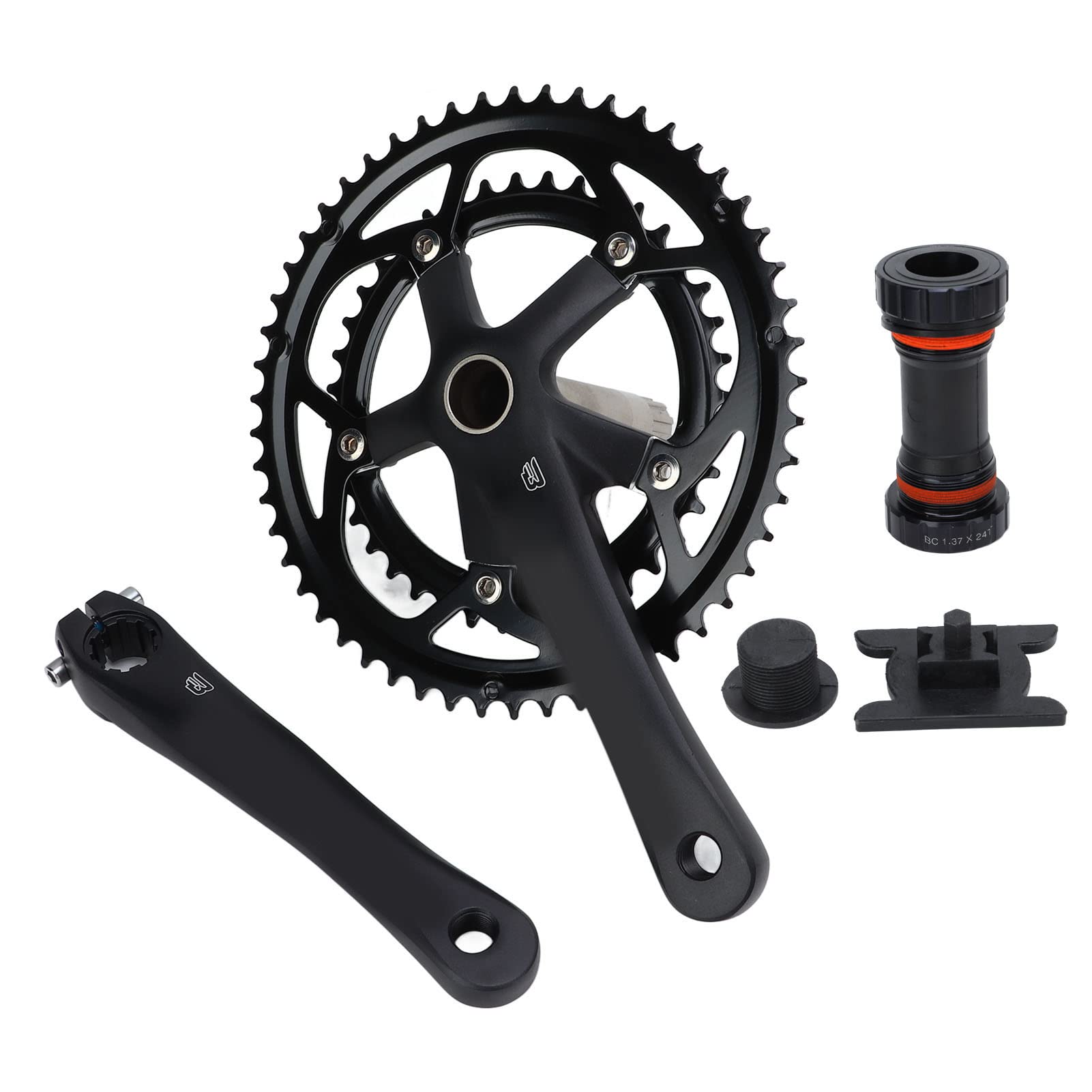 Demeras Hollow Crankset, Shock Resistant Stable High Toughness Black High Strength Bike Crankset High Accuracy for Road Bicycle