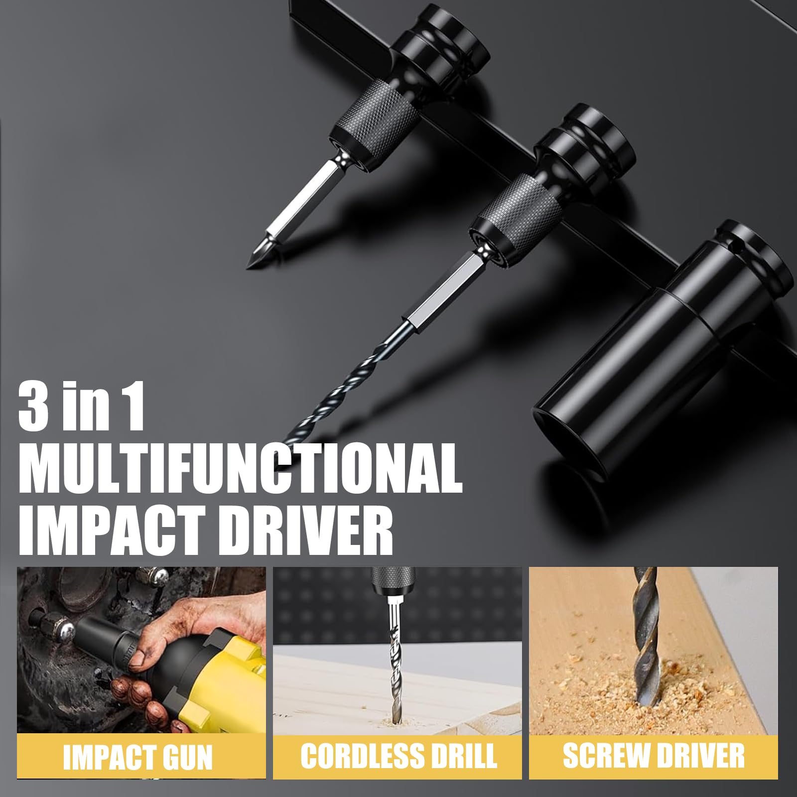 NCOEN 650N.m Cordless Impact Wrench 480Ft/lbs Brushless 1/2 Impact Gun Variable Speed 2800RPM Upgraded 3 in 1 High Torque Impact Drill 2x 4.0Ah Battery Charger 4 Sockets with Storage Bags