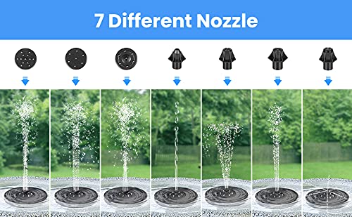 DoFida Solar fountain for bird bath w/ built-in 900mAh battery 6 x LED color light Complimentary 7 nozzle heads 3Watt solar panel