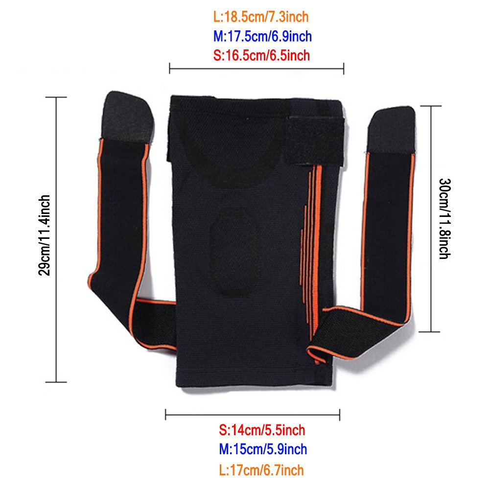 Dofover Knee Compression Sleeve with Pressure Strap 3D Weaving Pressurization Knee Brace Knee Support Professional Protective, Joint Pain Relief, Injury Recovery-Single (M, Black Orange)