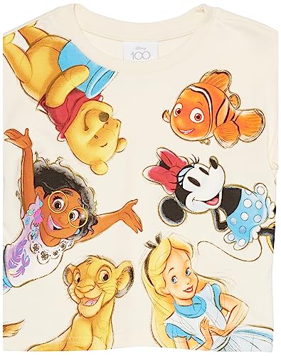 Disney Girls D100 Multi Character French Terry - Minnie, Stitch, Mirabel, Tinkerbell Tee & Short Set, Ivory, 4T US