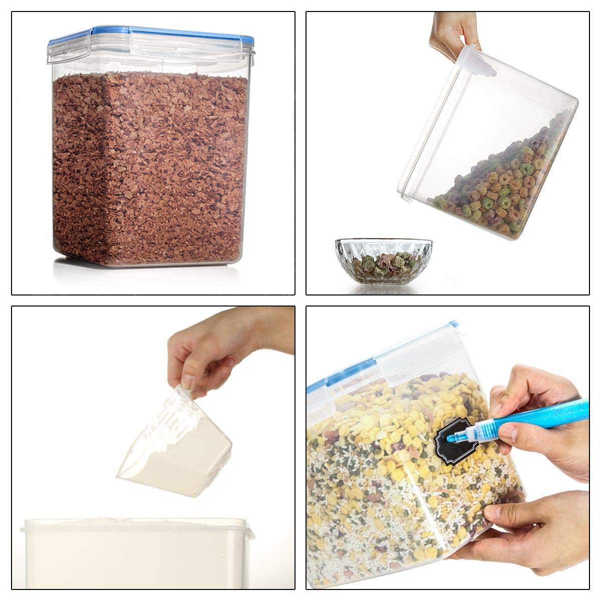 Food Storage Containers - Hangoes Cereal & Dry Airtight Plastic Containers, Set of 8 Kitchen Containers 175.9 Oz/ 54.1 Oz with 1 Measuring Cup & 20 Chalkboard Labels & 1 Liquid Chalk Marker