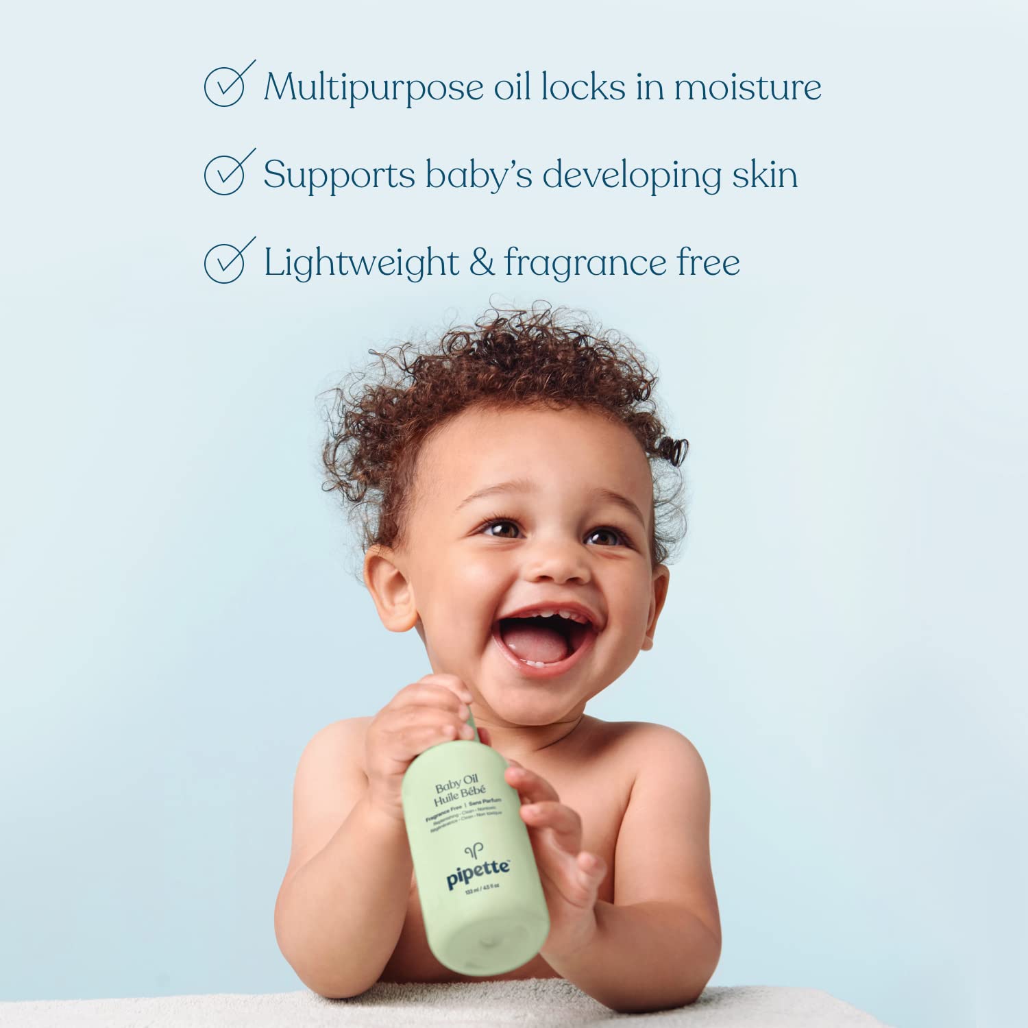 Pipette Baby Cream to Powder Baby Oil Bundle - Keep Baby's Skin Happy with Renewable Plant-Derived Squalane, Fragrance Free