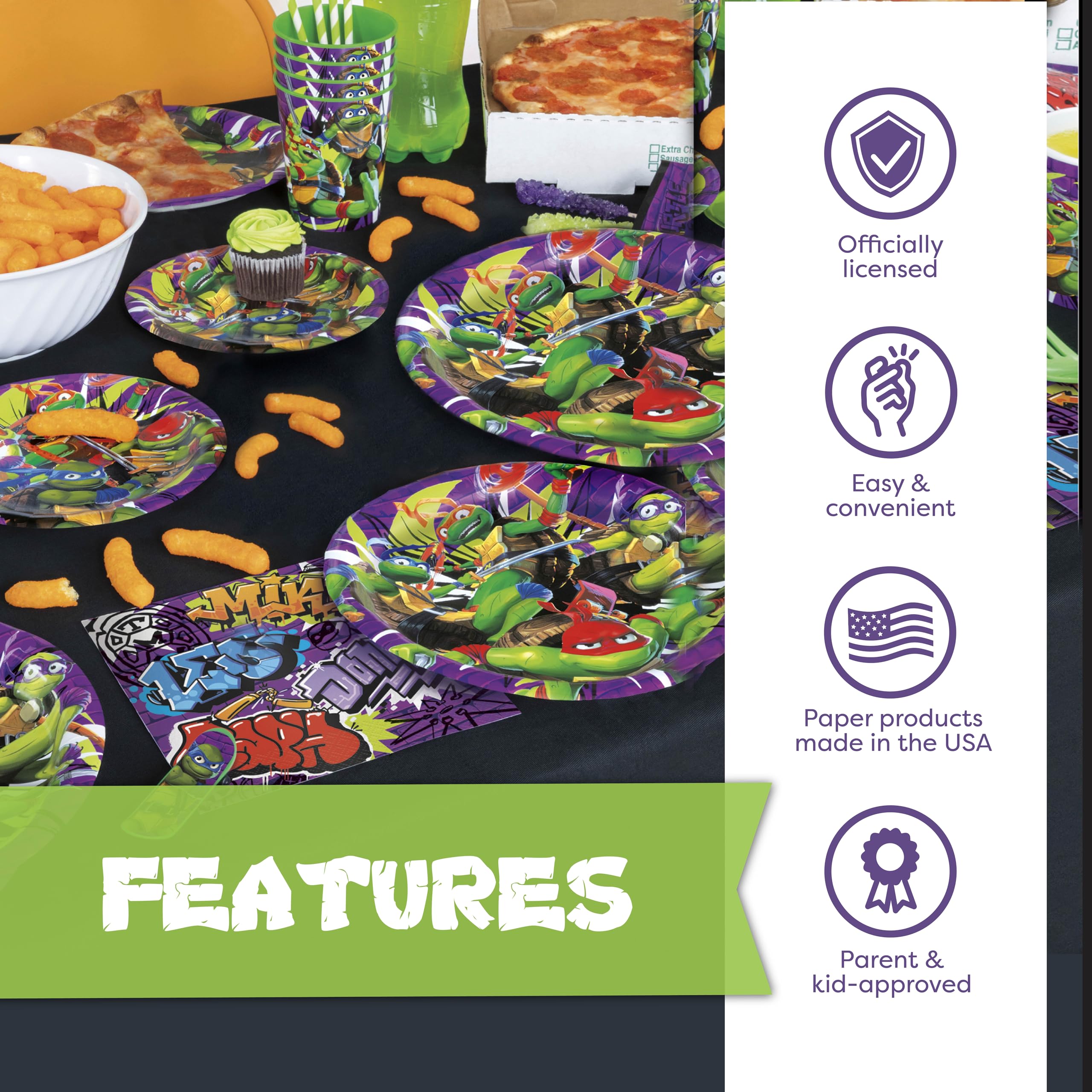 Ninja Turtle Party Decorations | Ninja Turtle Birthday Decorations | Teenage Mutant Ninja Turtles Party Supplies | TMNT | Serves 16 Guests | Officially Licensed