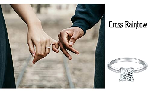 Cross Rainbow® Womens Moissanite Princess Cut Rings Classic 4-Prong setting S925 Ring Gifts for Engagement Wedding, 6 * 6MM-1.2CT VVS1 DEF (5.5)
