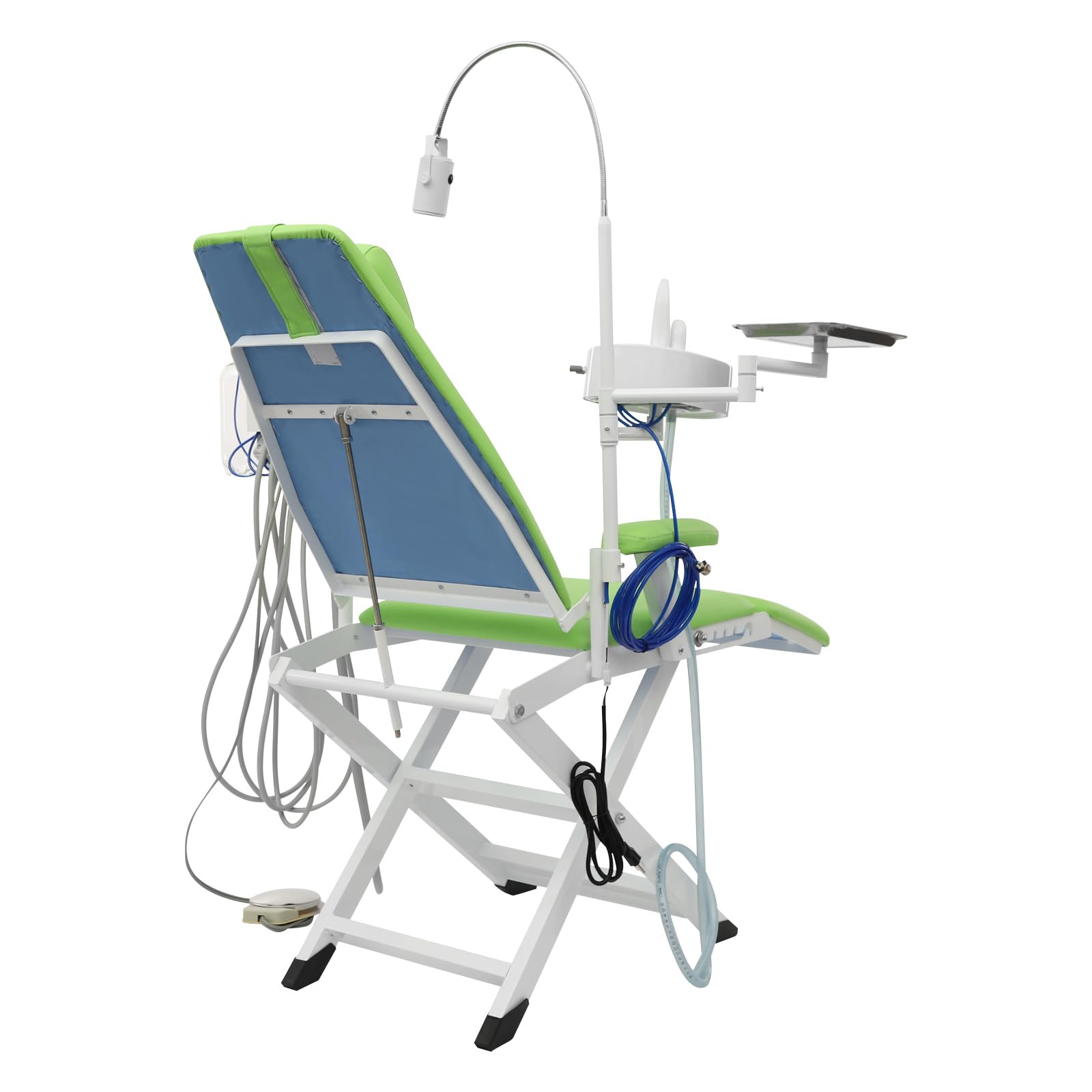 KUMOYOU Portable Folding Den tal Patient Chair, Foldable Freestanding Patient Chairs with 360° Rotating LED Lamp & Tray & Spittoon, Den tal Bed for Hospitals Clinics