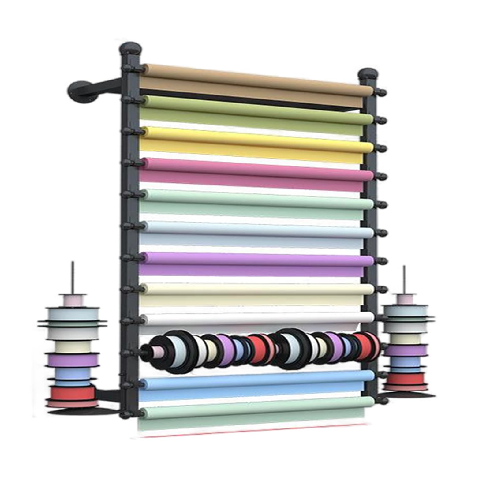 FWTXZTER Wall-Mounted Display Rack, 12-Layer Storage for Wrapping Paper Ribbon Holder Organizer for Flower Shop Sewing Tool Thread Scarf Tie Storage for Retai Stores (Black, 47.2x7.9x47.2in)