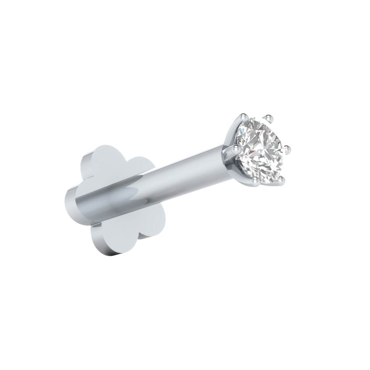 Demira Jewels Handcrafted 14K White Gold Diamond Nose Stud - 6mm Post Length, 1.2mm Thickness, Conflict-Free Diamonds.