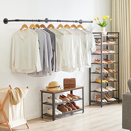 IBUYKE 70 Inch Industrial Pipe Clothes Bar Rack, Wall Mounted Garment Hanging Storage Rail, for Bedroom, Living Room, Laundry Room, Retail Display, Triple Base, Black TYJ003H