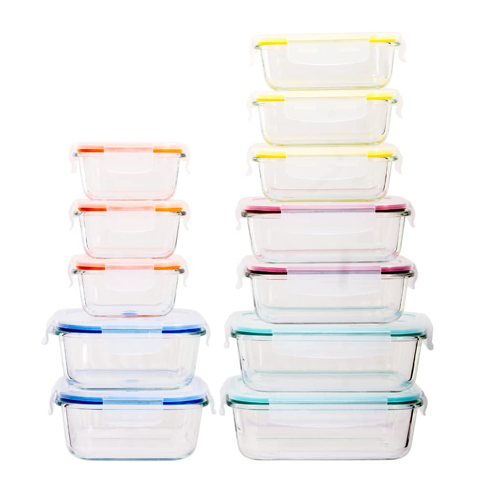 Imperial Home 24 Pc Glass Storage Containers with Lids, Food Storage Container Set, Kitchen Organization, Meal Prep, Airtight Lock Lid, Reusable, Freezer & Microwave Safe, BPA Free