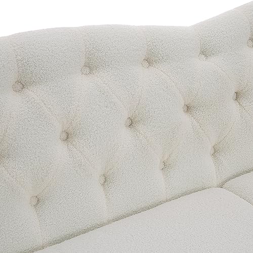 kevinplus 81'' Chesterfield Sofa Couch for Living Room, Modern Classic 3-Seat Upholstered Tufted Rolled Arm Fabric Sofa Couch for Apartment Bedroom Office, Solid Wood Leg, White