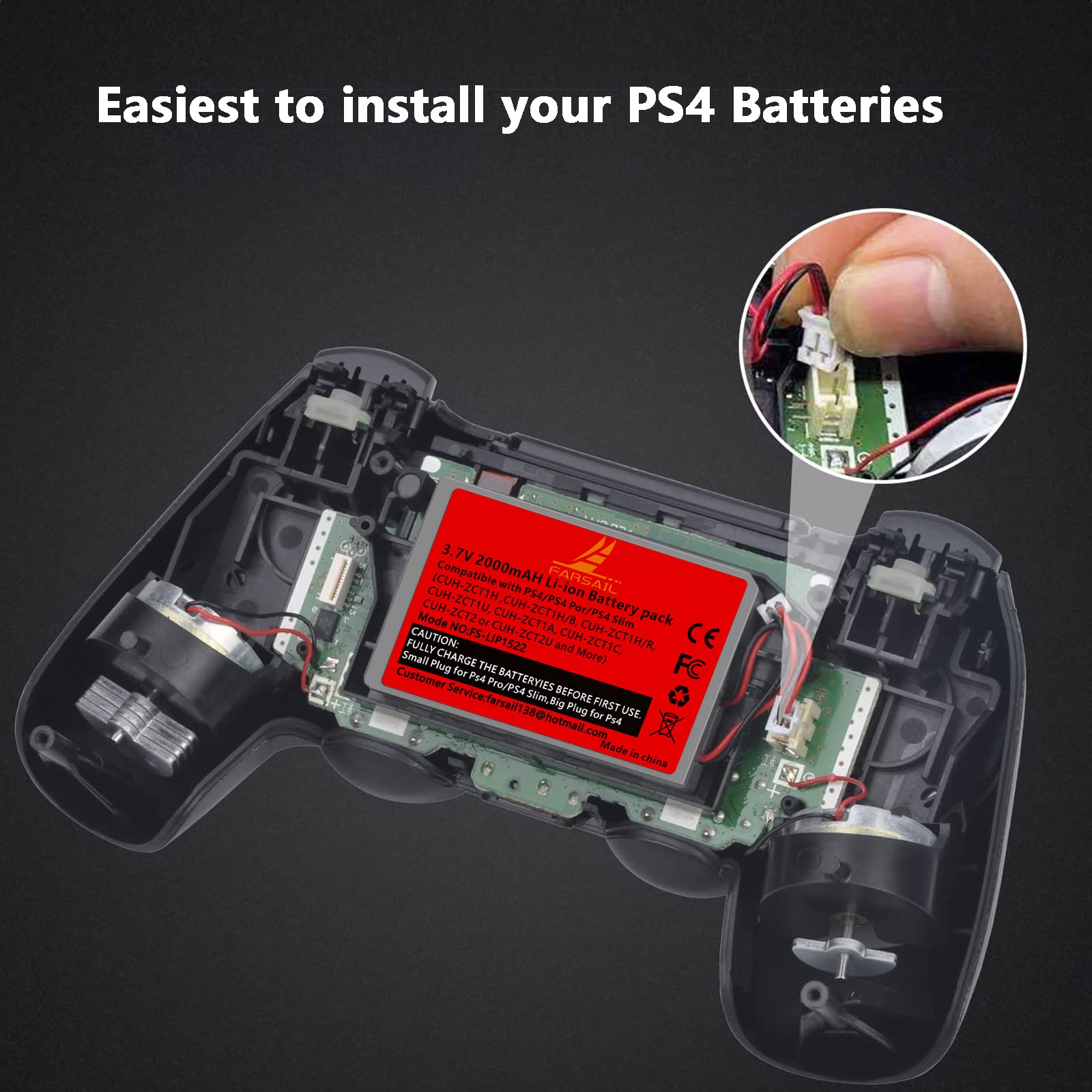 FARSAIL Rechargeable Batteries for PS4 Pro Dualshock Controller, 3-Pack 2000mAh LIP1522 PS4 Battery Replacement with Big and Small Plug for PlayStation 4 PS4 Dualshock 4 Wireless Controller