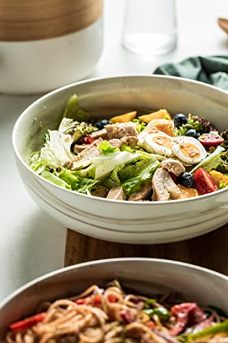 LAUCHUH 11 inch Large Serving Bowls, Salad Bowls Pocerlain Serving Dishes for Entertaining, 3.2 Quarts Large Stackable Bowl Set of 2 for Pasta, Fruit, Snack,Brown