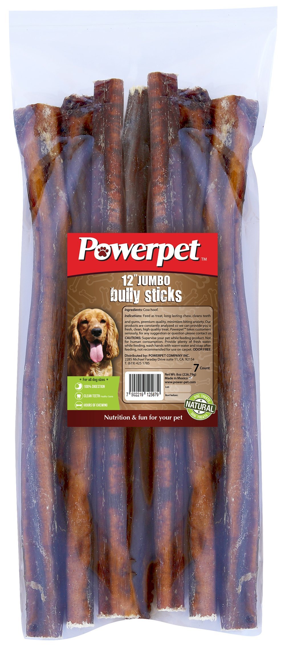 Natural Dog Chew - Powerpet: Bully Sticks - 12” Jumbo Bully Sticks - 7 Ct - Odorless - Helps Improve Dental Hygiene - 100% Natural & Highly Digestible - Helps Keep Your Dog Healthy & Happy