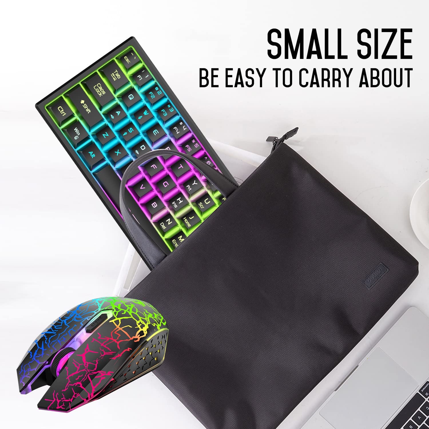 EXHNLE Gaming Keyboard and Mouse Combo, Ultra-Compact 62 Keys RGB Backlit Mini Keyboard, Lightweight Optical Mouse, RGB Wired Gaming Set for Gamer (Color : Blue)