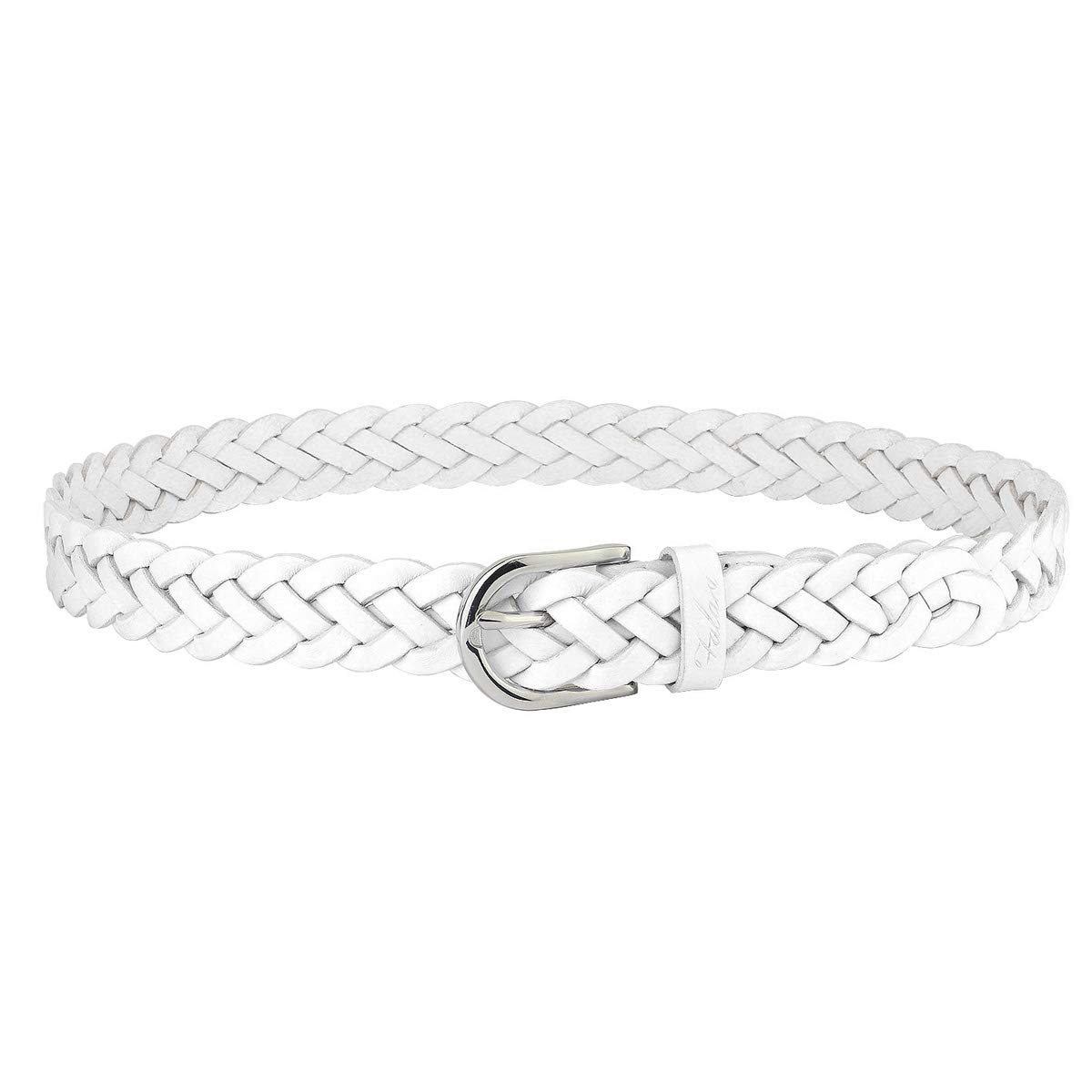 Falari Women's Leather Braided Belt 6007 - White-M