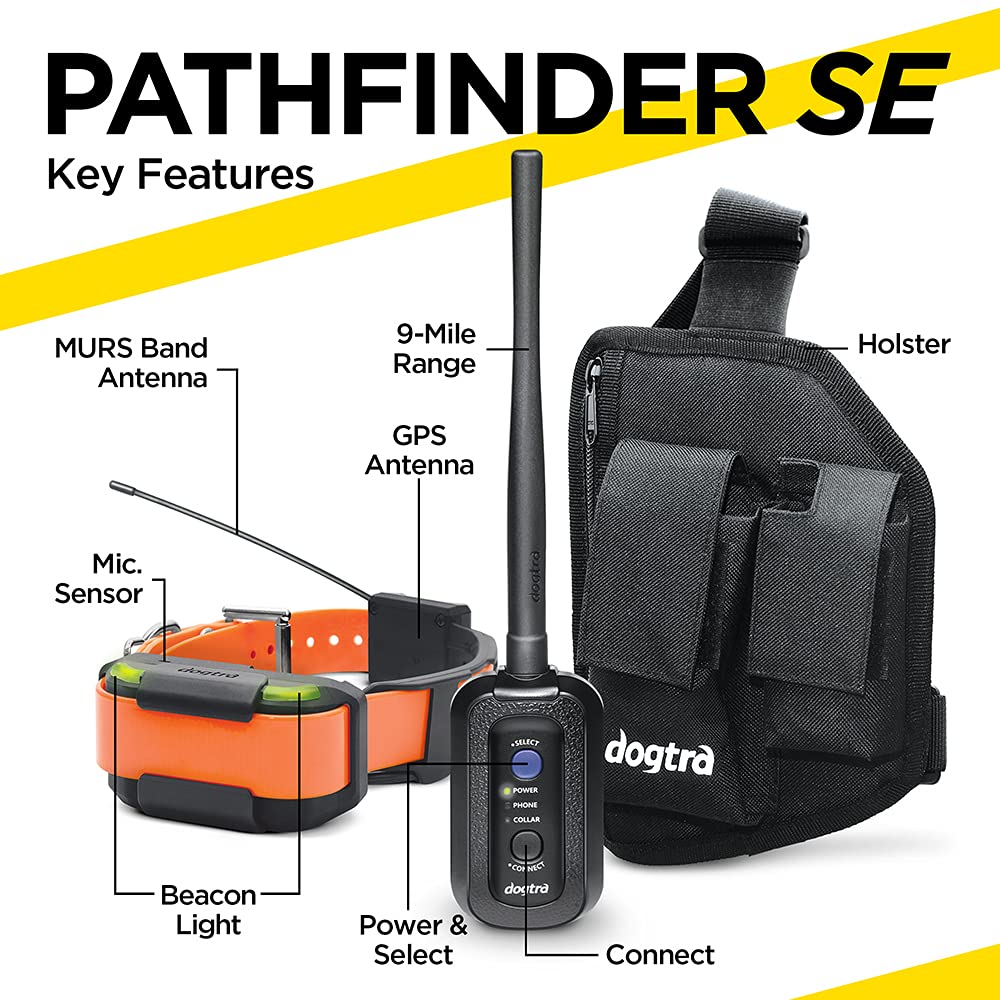 Dogtra Pathfinder SE GPS Tracking & Training E-Collar Special Edition LED Receiver 9-Mile 21-Dog Expandable Rechargeable Waterproof Compatible Smartphone Required with Wearable Carrying Holster