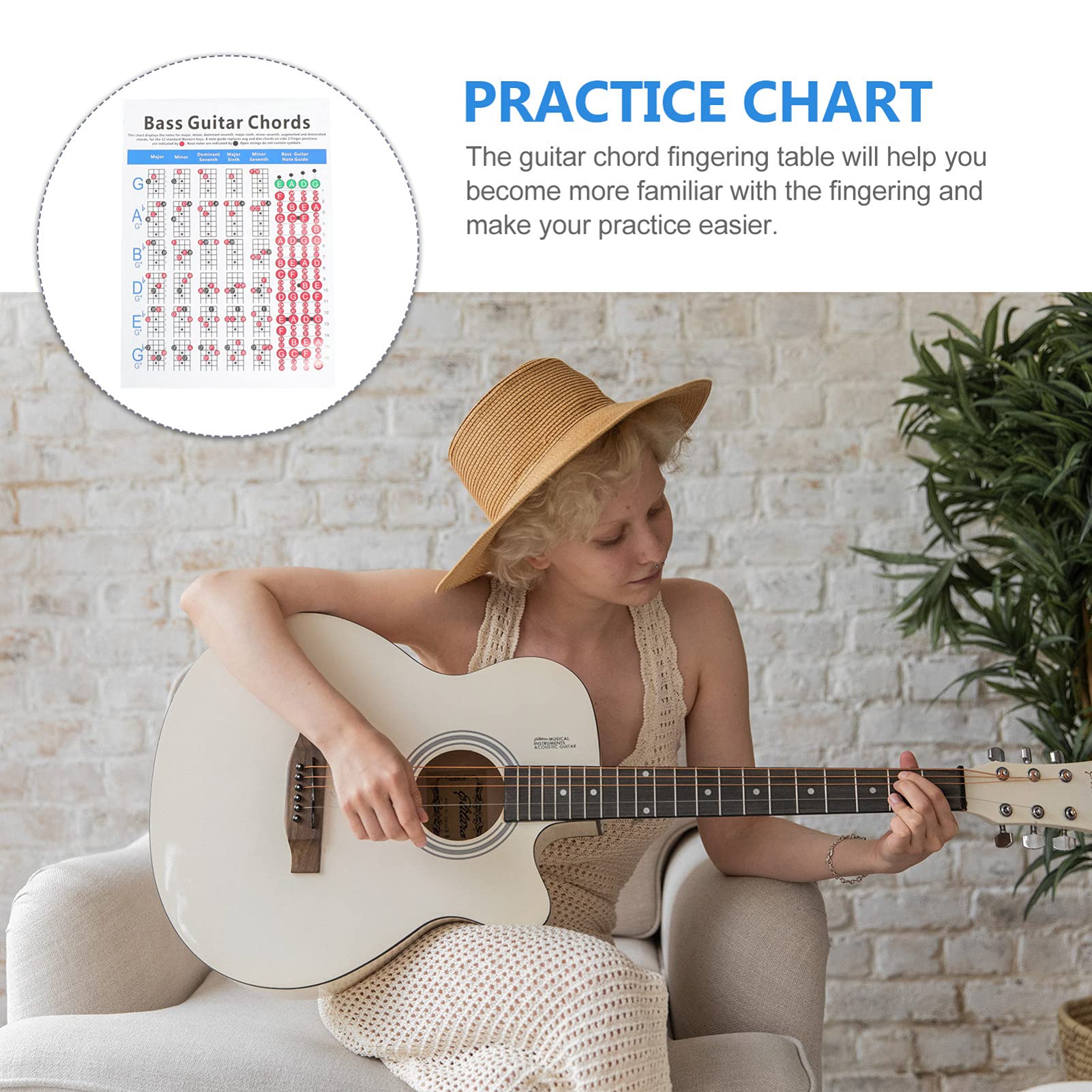 FARUTA Electric Bass Chord Chart Guitar Chord Reference Guide Clarinet Chord Poster Bass Guitar Finger Training Chart for Leaner Beginner (Size : 57X41X0.01CM)