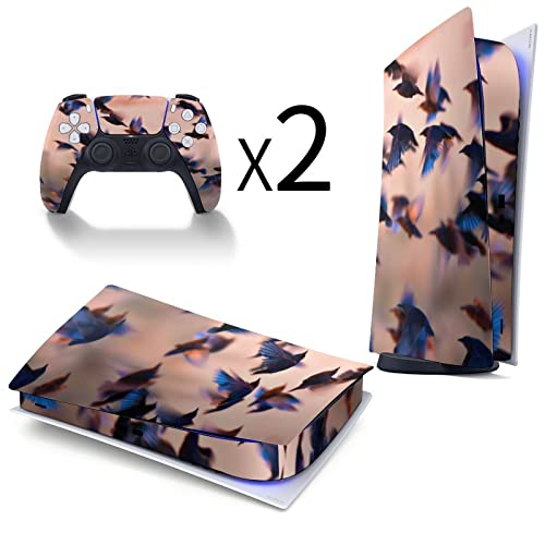 Flying Birds Silhouettes Full Protective Skin Cover Design Wrap Decal Sticker Compatible with PS5 Digital Edition Console and Controller
