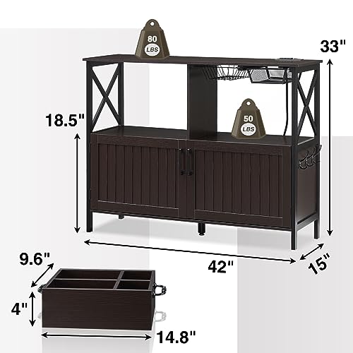 Lovitgo Buffet Cabinet with Coffee Station Organizer, Farmhouse Coffee Bar Cabinet with Adjustable Shelves, Wooden Sideboard, Kitchen Buffet Furniture for Kitchen Dinning Room Living Room Hallway