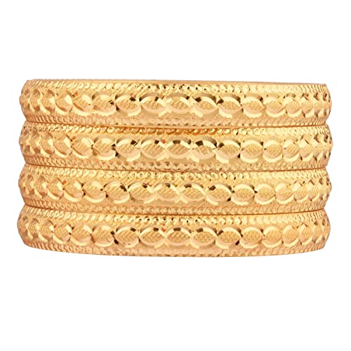 Efulgenz Indian Bridal Bangle Set Gold Tone Plain Glossy Engraved Bracelet Bangle Jewelry for Women (4 Pcs) Size 2.6