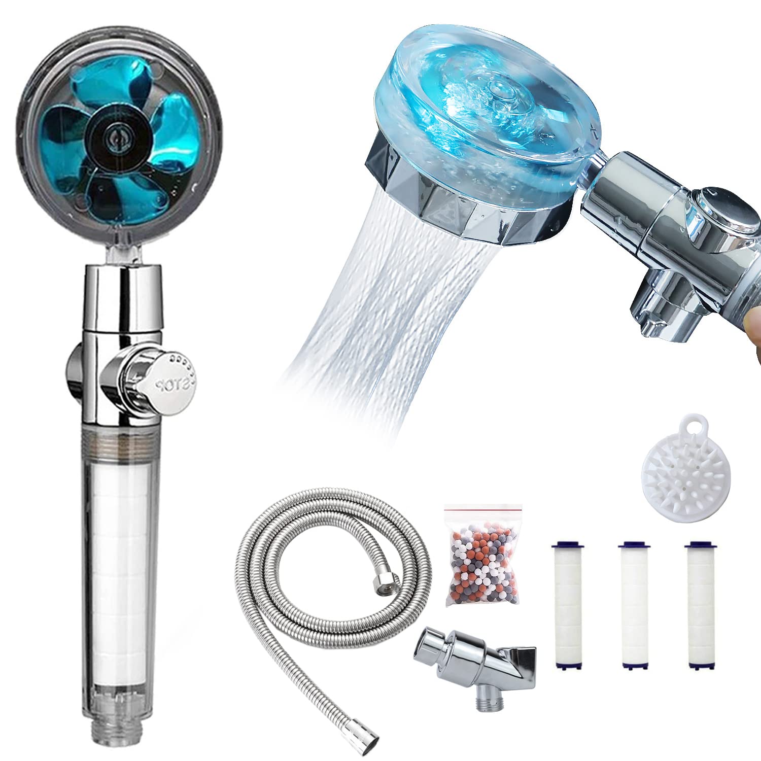 Handheld Shower Head with Hose,LONANEY Turbo Fan Shower, Detachable Shower Head, Vortex Turbocharged Shower Head, Hydro Jet Shower Head Kit for Low Water Pressure