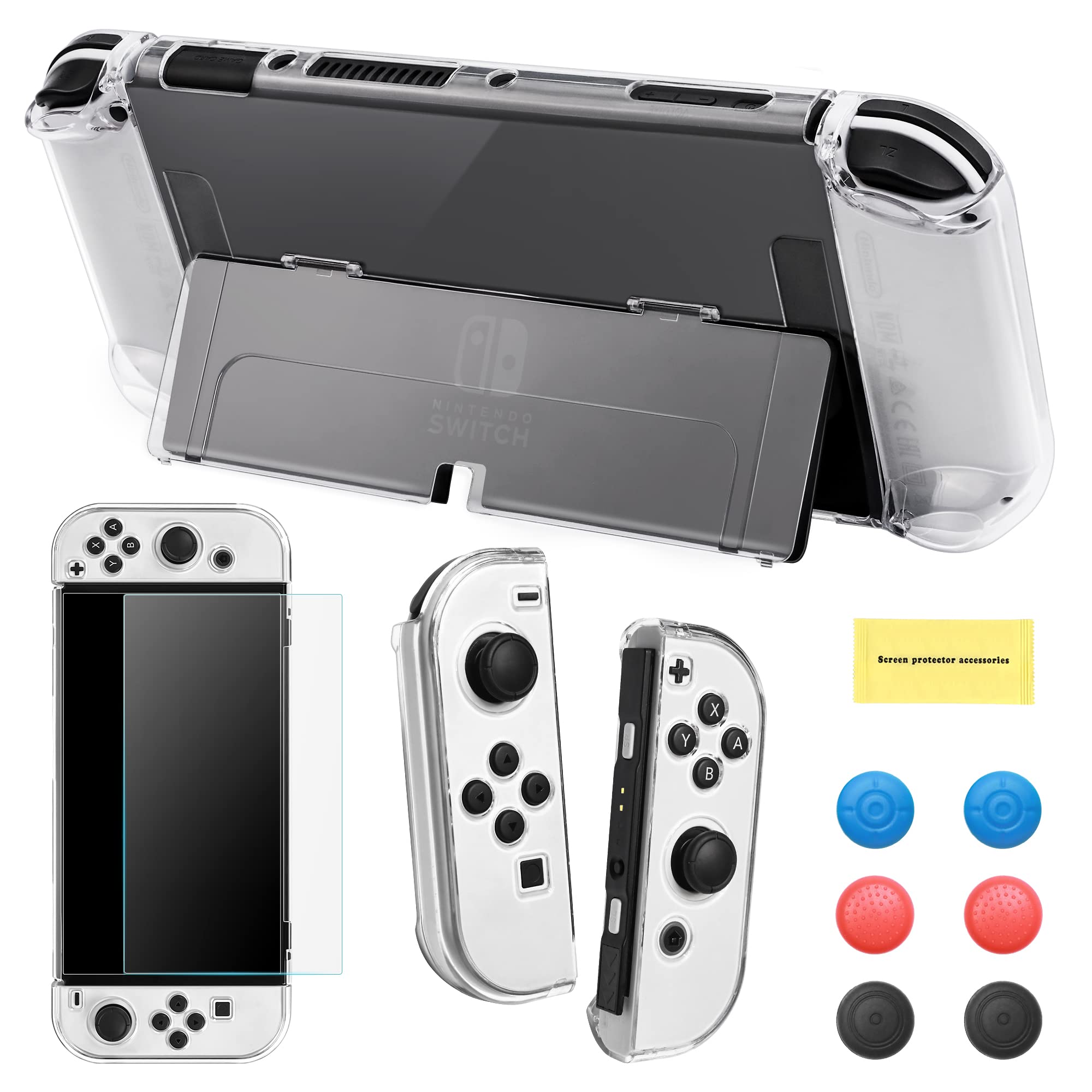 Dockable Case for Nintendo Switch OLED 2021 [New Upgrade], RTTACRTT Protective Case Cover for Nintendo Switch and Joy Con Controller with Screen Protector and 6 Thumb Grip Caps