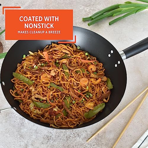 IMUSA USA 14" Traditional Nonstick Coated Wok with Triangle Helper Handle