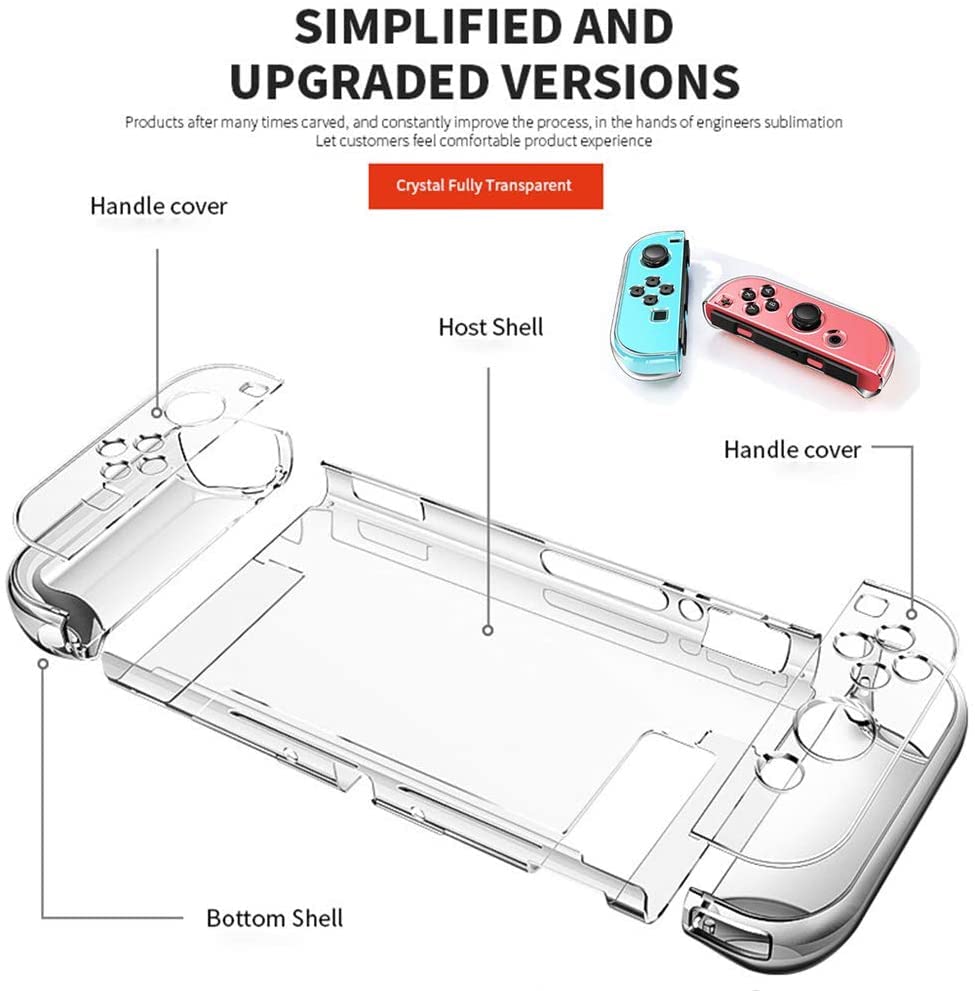 Dockable Clear Case for Nintendo Switch | 3 in 1 Protective Case Cover for Nintendo Switch and Joy-Con Controller with Clear Grip | Cover Shock-Absorption and Anti-Scratch Design (Crystal Clear).