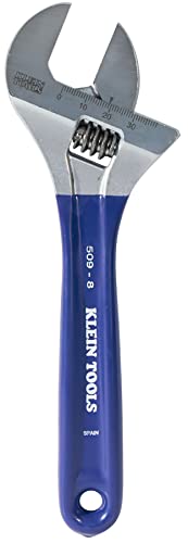 Klein Tools D509-8 Adjustable Wrench, Extra Wide Jaw Forged Drive Wrench with High Polish Chrome Finish, 8-Inch