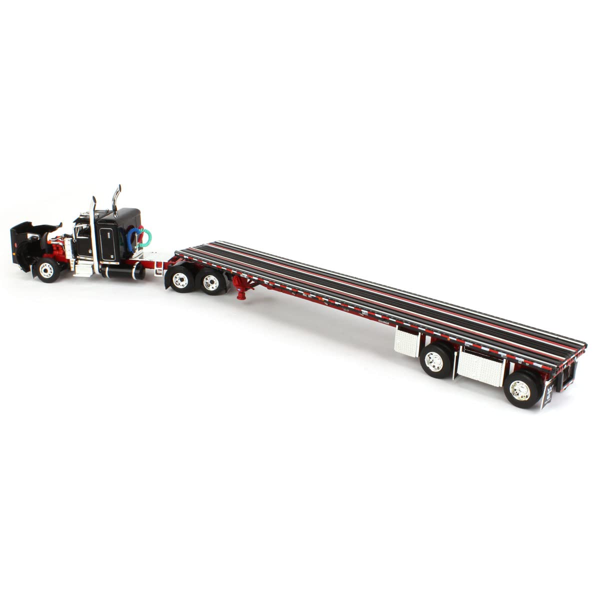 DCP 1/64 Black Peterbilt 359 w/ 63" Flattop Sleeper & 53' Wilson Roadbrute Flatbed Trailer 60-1538