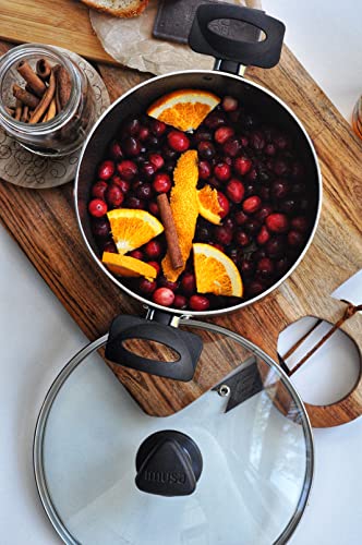 IMUSA USA 5 Quart Talent Master Line Nonstick Dutch Oven with Glass lid & Thermal Signal, Brown, (IMU-20077)