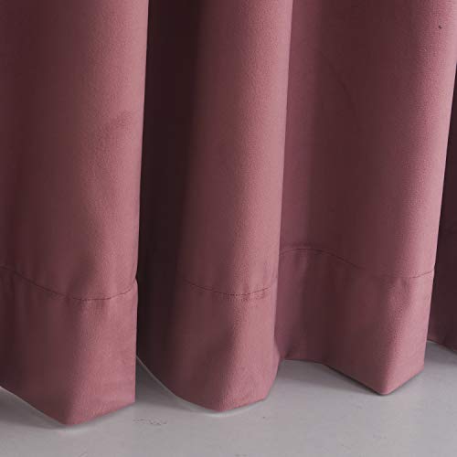 Roslynwood Home Decorative Velvet Curtains 52 inch Width for Bedroom Solid Soft Sunlight Block Window Curtain with Rod Pocket & Clip Rings Nursery, 2 Panels, 52W x 96L Inch, Dusty Rose