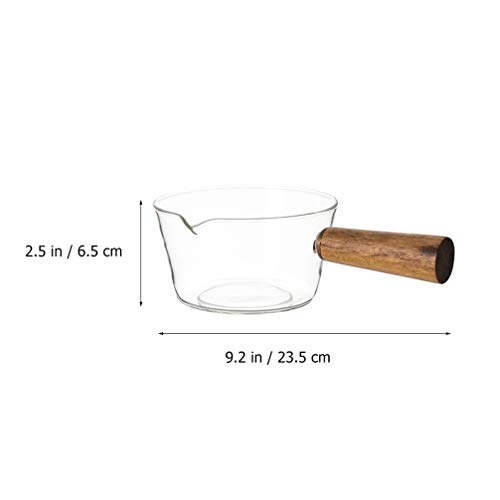 HANABASS Creamer Mug Pan Mini Butter Warmer Wooden Handle Heating Liquid Pot 600ML Glass Triple Pitcher Barista Single Spouts With Wood Handle Sauce Pot Assorted Color