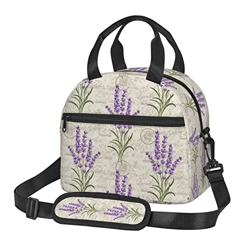Vintage Lavenders Floral Lunch Bag Reusable Insulated Lunch Tote Bag Lunchbox Container With Adjustable Shoulder Strap For Office Work School Picnic Travel