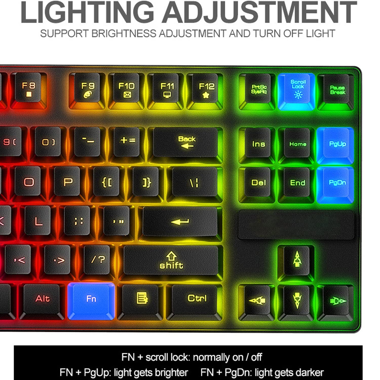 EXHNLE RGB Gaming Mouse and Keyboard, 87 Keys Gaming Keyboard and Mouse Combo, Wired LED Rainbow Backlit Keyboard, Keyboard and Mouse Gaming for PC Laptop (Color : Black)
