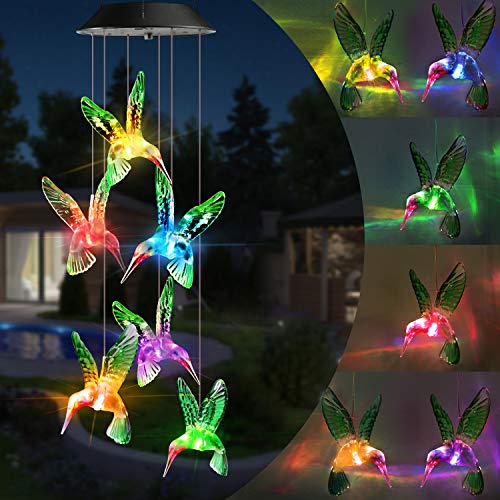 Toodour Color Changing Solar Wind Chimes Hummingbird, LED Decorative Mobile, Gifts for Mom, Waterproof Outdoor Lights for Garden, Patio, Party, Yard, Window Decorations