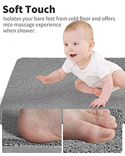 Non Slip Shower Mat, Comfortable Bath mat for Textured Surface,Quick Drying Easy Cleaning Shower Floor Mat for Wet Area,Without Suction Cups Grey 24 x 24