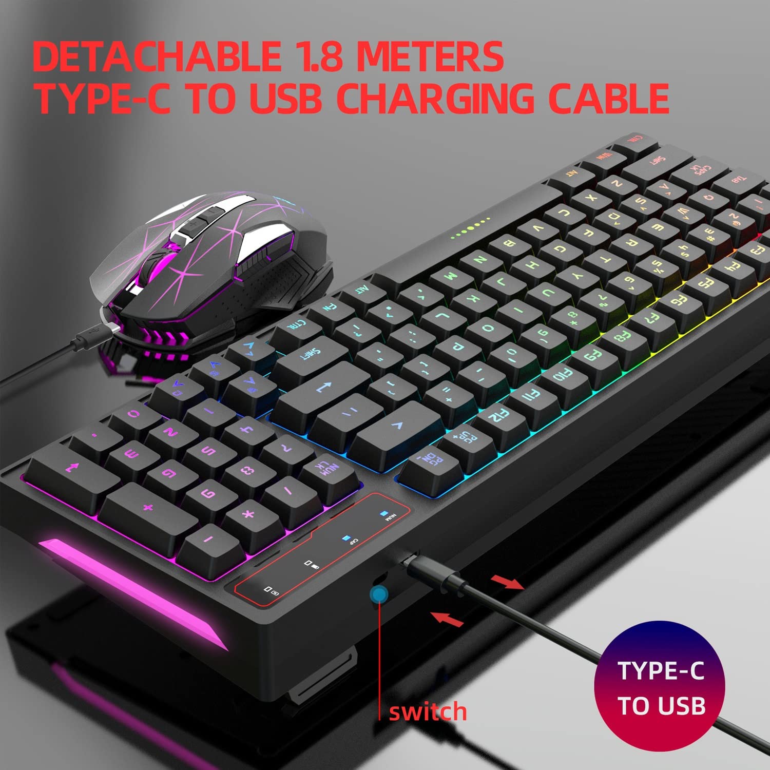 EXHNLE RGB Gaming Keyboard and Mouse Combo, Mechanical Feel LED Backlit Keyboard, 96 Keys USB Ergonomic Wrist Rest Keyboard, for Gamer Desktop, Computer