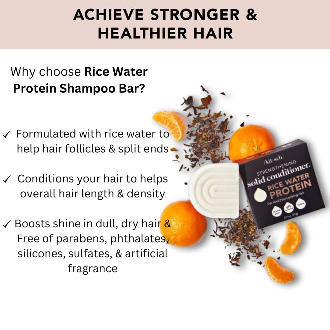Kitsch Rice Water Protein Conditioner Bar for Hair Growth & Strengthening | Made in US | Eco-Friendly Cleansing and Moisturizing Rice Conditioner Bar | Paraben Free | Sulfate free, 2.7 oz (2 pack)
