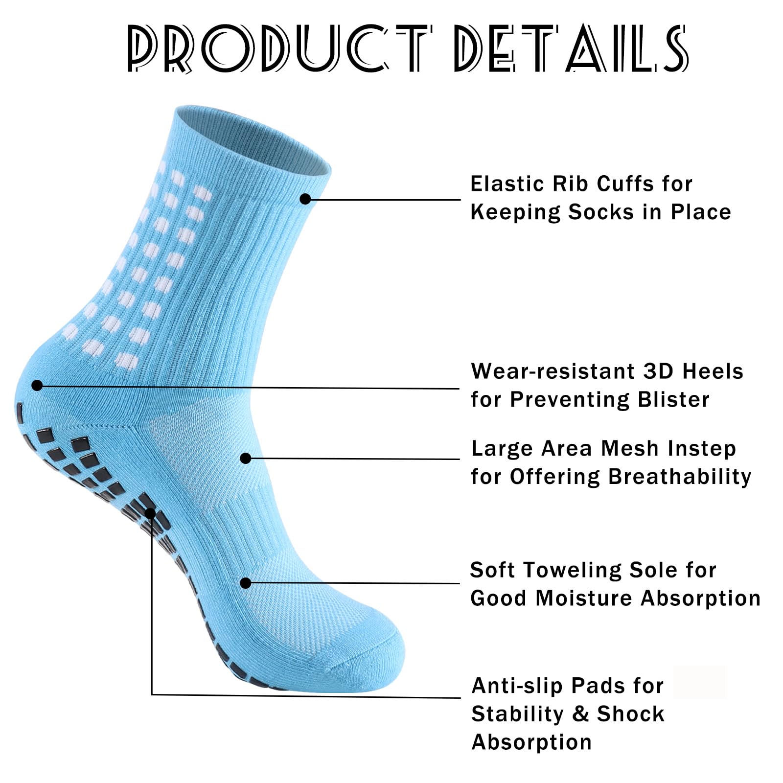Elfcool Mens Soccer Socks, 6 Pairs Non-Slip Pads Athletic Socks for Football (MultiColored)