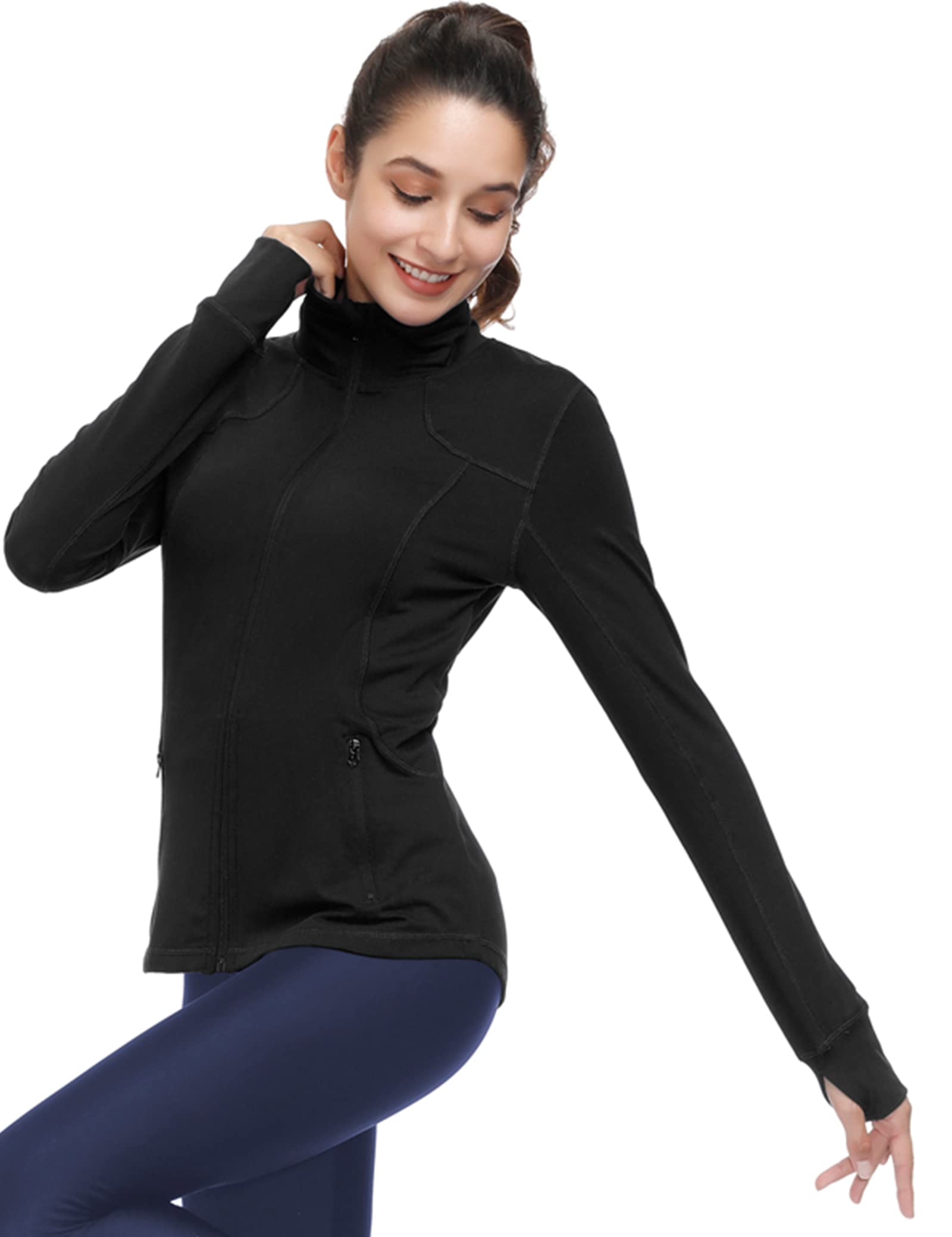 Dolcevida Womens Sports Jackets Zip Up Workout Yoga Jacket with Pockets