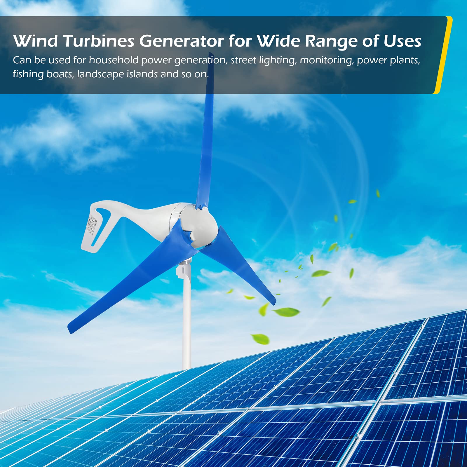Dyna-Living Wind Turbine Generator Kit 800W Wind Turbine Motor with Charge Controller Power Generation Kit for Home Use(Not Included mast) Blue