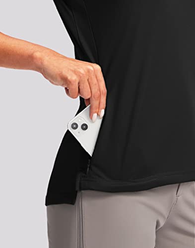 Obla Women's Golf Shirt Quick Dry V-Neck Short Sleeve Tennis Tops UPF50+ Collared Golf Polo Shirts for Women (Black_S)