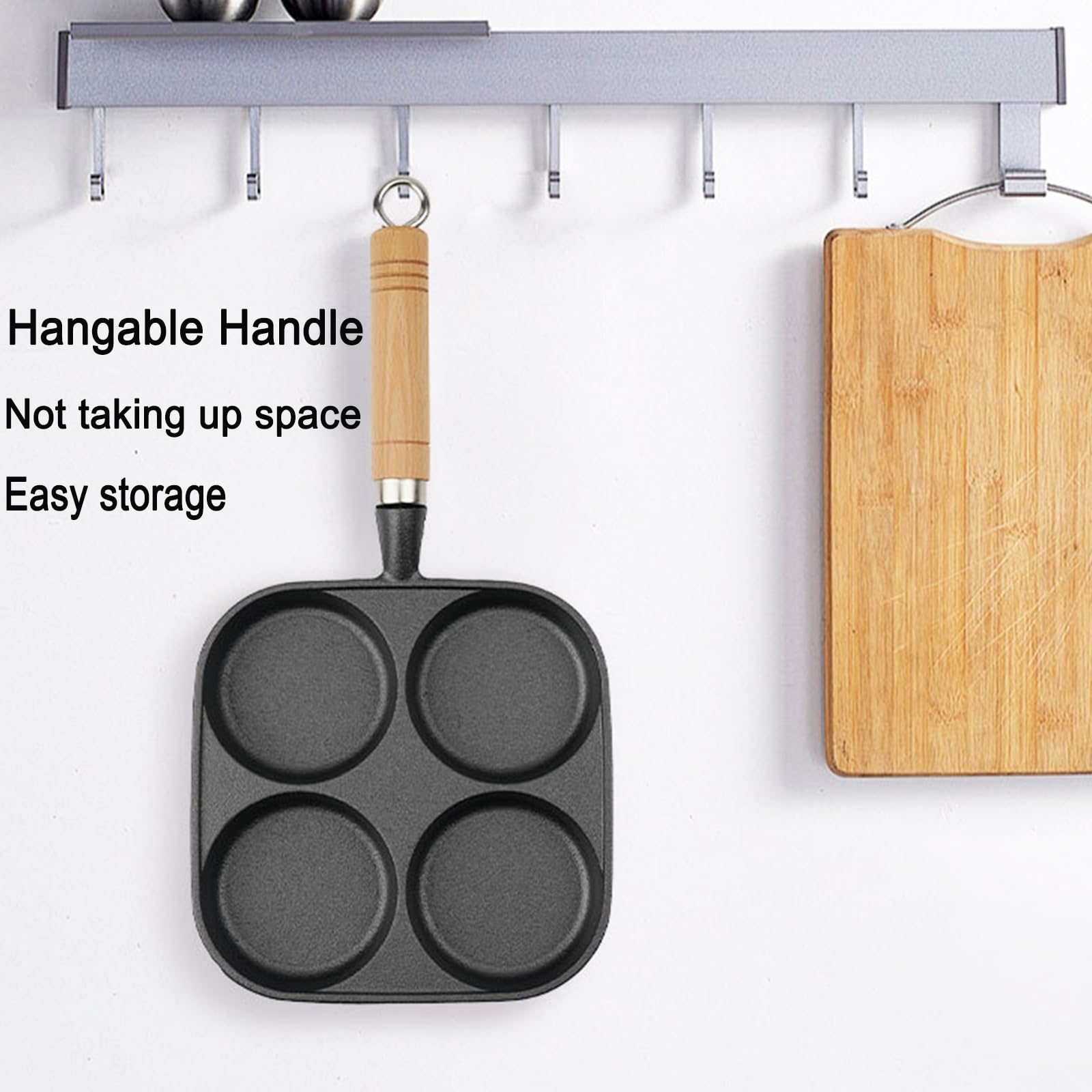 JUSTUP Nonstick Frying Pan,4-Cup Cast Iron Egg Pan Divided Grill Pan with Wooden Handle,Breakfast Skillet Omelet Pan for Egg,Steak and Burgers (Black)