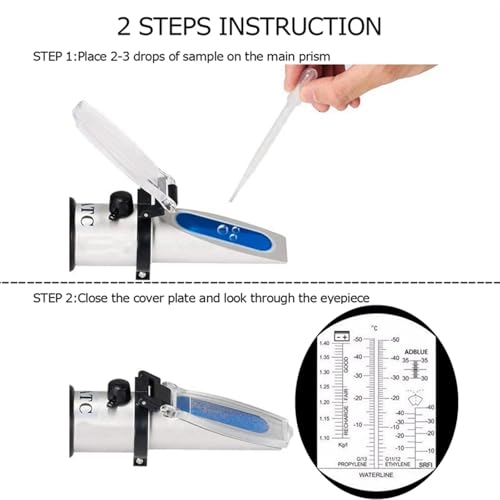 KYKYK Refractometer, Handheld 4 in 1 Antifreeze Freezing Point Tester,Ethylene Glycol Car Battery Refractometer with ATCx for Fruit, Homebrewing, Juice, Vegetables